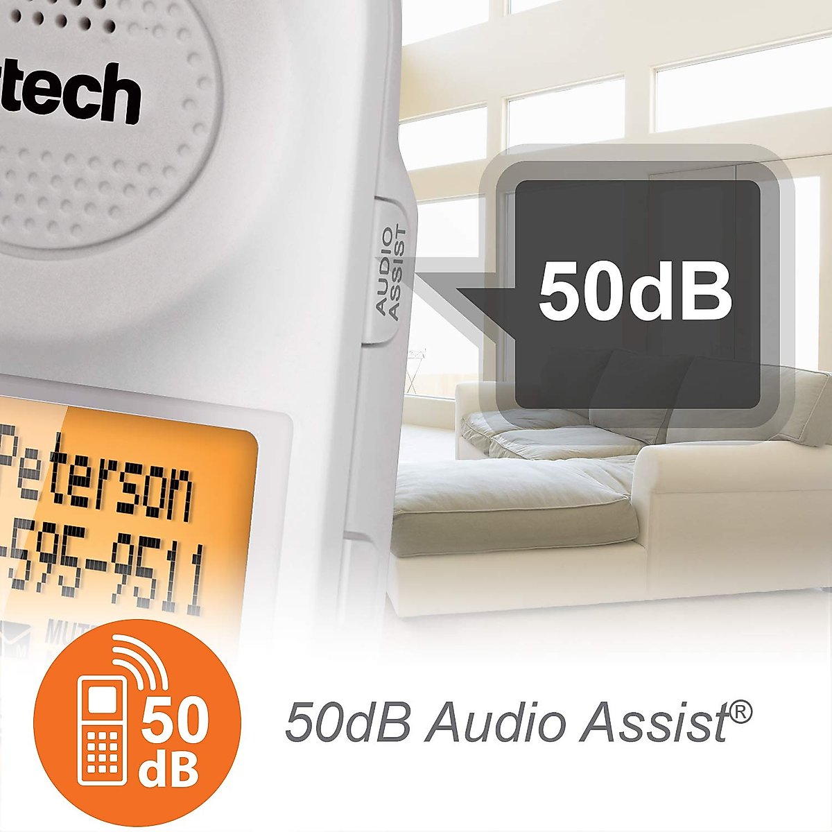 VTech SN5147 Amplified Corded/Cordless Senior Phone with Answering Machine, Call Blocking, 90dB Extra-loud Visual Ringer, One-touch Audio Assist on Handset up to 50dB, White