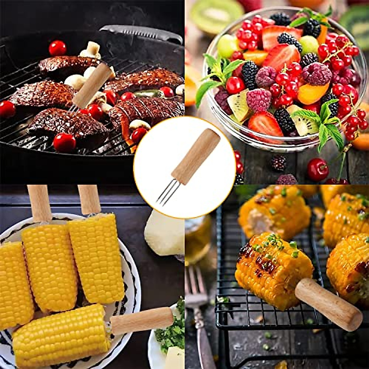 Corn Cob Holders Set of 10 Stainless Steel Corn On The Cob Holders with Wooden Handle Cob Skewers Corn Forks for BBQ Sweetcorn Roasted Meat Fruit