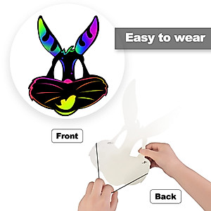 Easter Mask Craft Kit, 54 Pcs Scratch Art for Kids, Kids Magic Rabbit Masks, Scratch Paper Animal Masks with 18 Wood Stylus, DIY Rainbow Scratch Art Masks for Halloween, Animal Birthday Party