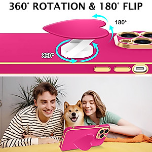 Telaso iPhone 13 Pro Max Case, iPhone 13 Pro Max Phone Case with Separate Love Heart Shape Kickstand Holder Soft TPU Plating Bumper Protective iPhone 13 Pro Max Phone Case for Girls Women, Hot Pink