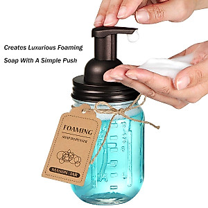 Amolliar Mason Jar Foaming Soap Dispenser Pump Lids, Foaming Pump Replacement Kit for Pint Regular Mouth Mason Jar, Refill Hand Soap, Waterproof Labels, Kitchen Bathroom Farmhouse Decor, Bronze 6 Pack