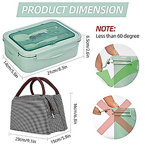 Porzu Bento Lunch Box, 1400 ML Lunch Box Meal PrepFor Kids & Adults，3 Compartments Portable Food Container with Utensil (Green)
