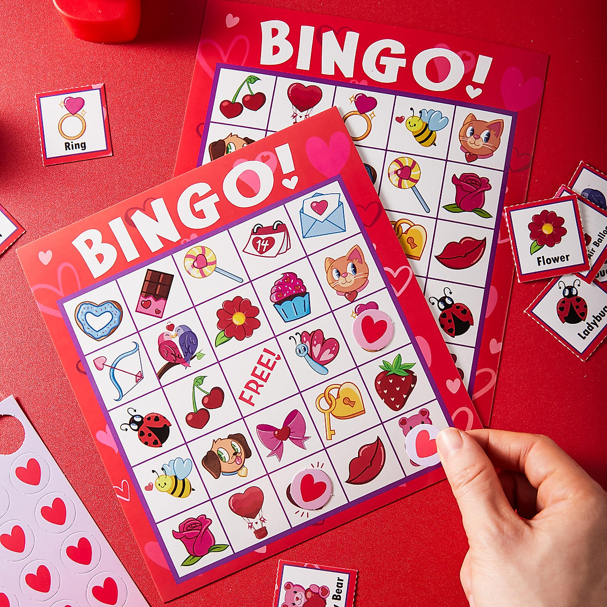 JOYIN 28 Players Valentine's Day Bingo Set, Game Cards for Kids School Classroom Party Supplies, Family Activity