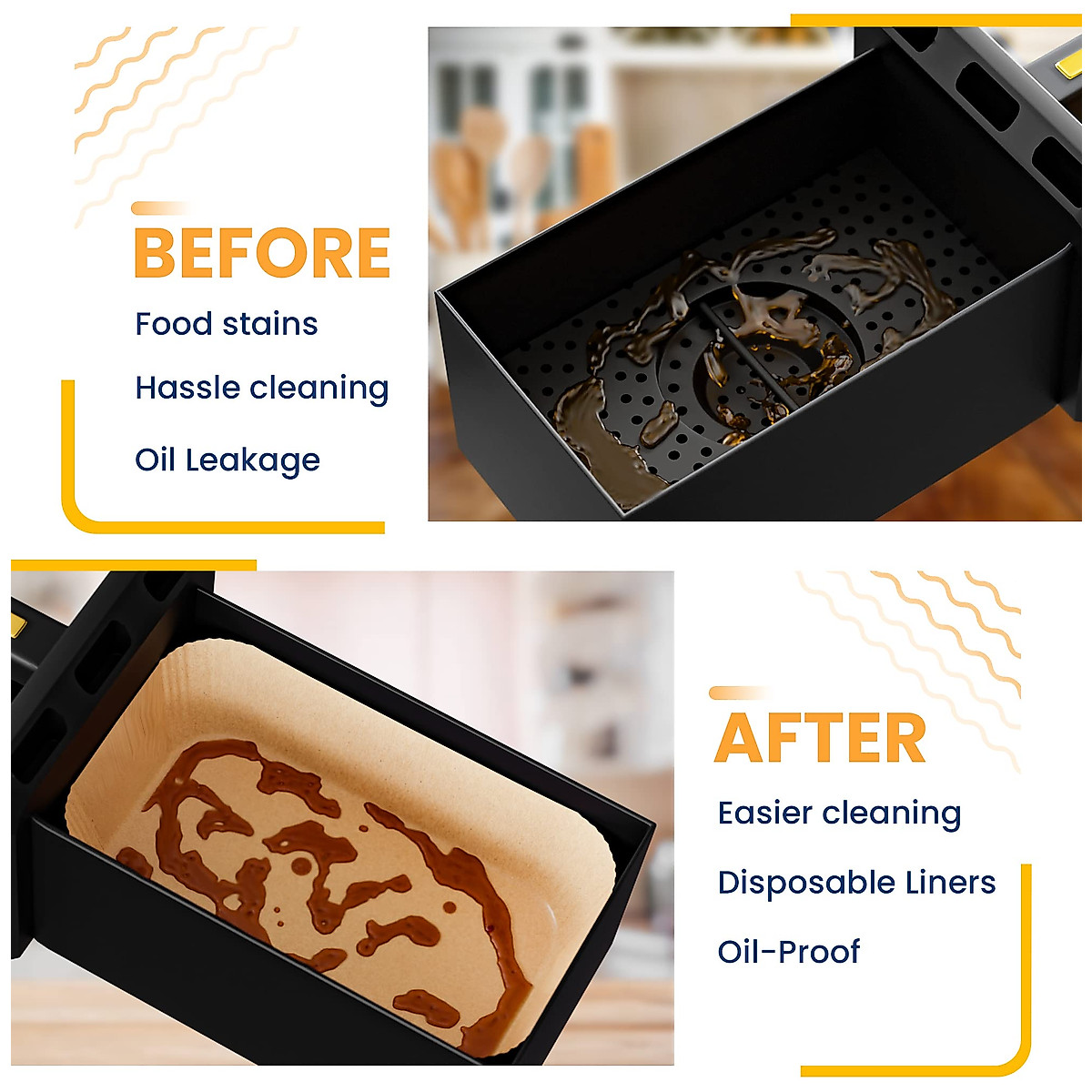 Air Fryer Paper Liners Non Stick Parchment Disposable Paper Liners Compatible with Ninja Smart XL Grill and Air Fryer, 100PCS