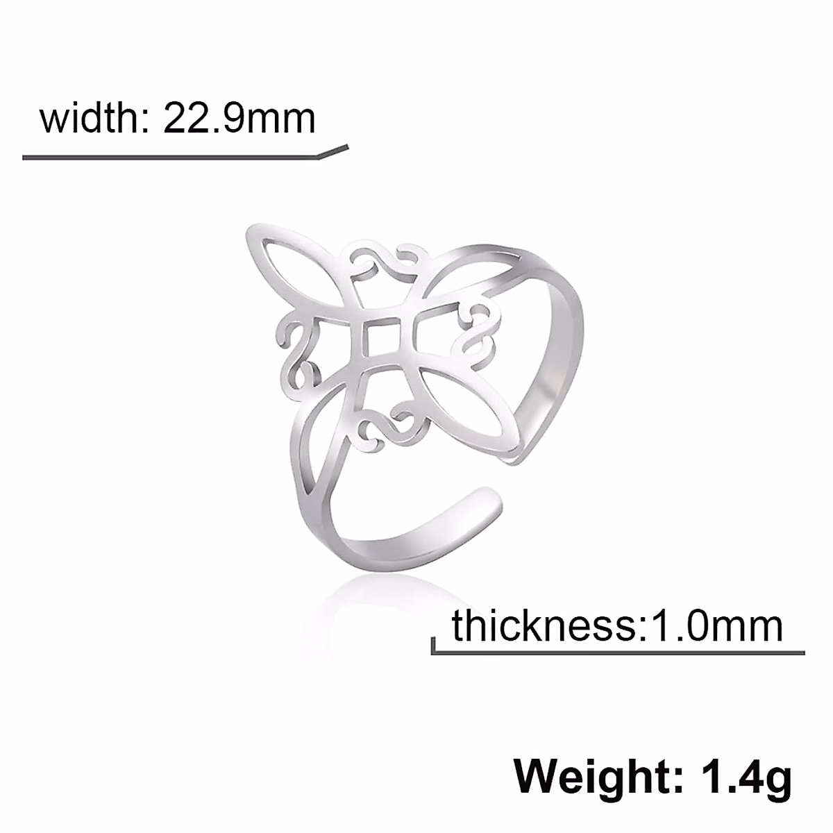 UNIFT Witches Knot Ring For Women Stainless Steel Geometric Style Elegante Chic Irish Celtic Knot Adjustable Ring Witchcraft Amulet Jewelry (Silver)