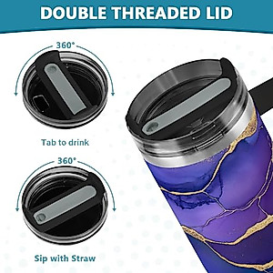SEHANY Purple Marble 30 Oz Tumbler with Lid and Straw, Double Vacuum Stainless Steel Insulated Sports Water Bottle Cup Holder Friendly Leak-Proof Travel Coffee Cup for Iced Drink