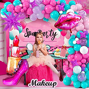 Keleno 127PCS Spa Party Supplies for Girls Makeup Birthday Decorations with Balloons Garland, Lipstick Kiss High Heels Foil Balloons, Backdrop, Tablecloth, Girls Women Slumber Pamper Spa Party Decor