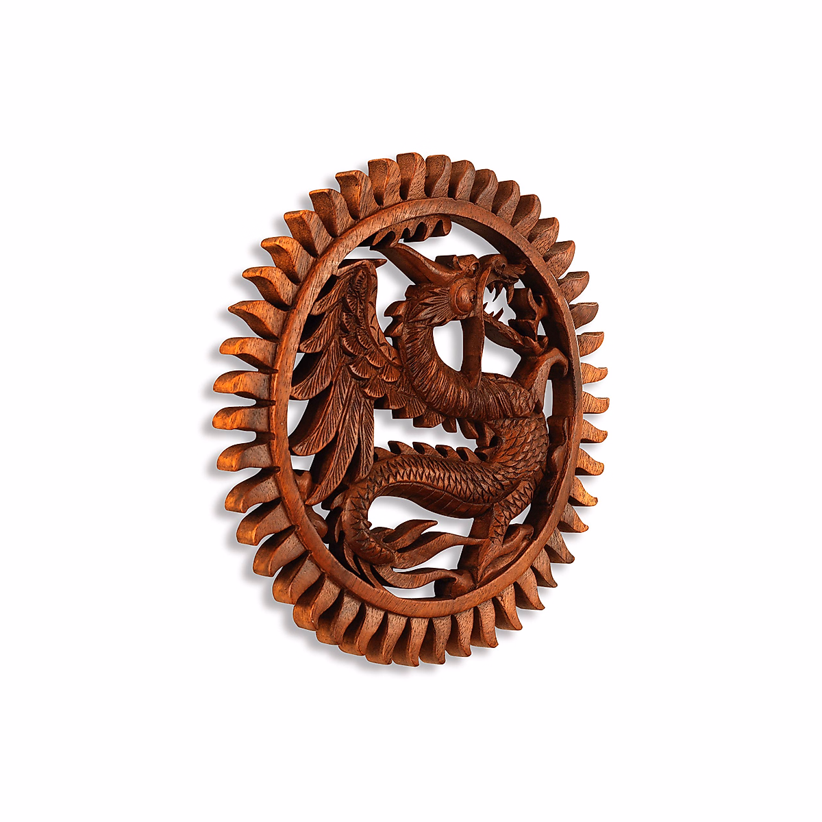 G6 Collection 11” Wooden Hand Carved Wall Hanging Dragon Panel Relief Plaque Statue Sculpture Handcrafted Gift Art Home Decor Figurine Accent Decoration Handmade Wall Dragon