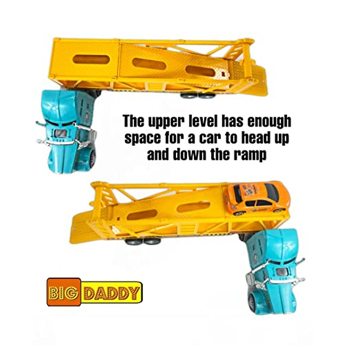 Big Daddy Heavy Duty Tractor Trailer Race Car Carrier Toy Truck with 3 Cars Bundle