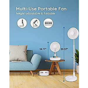 Primevolve Battery Operated Fan,Portable Rechargeable USB Floor Table Desk Fan with Adjustable Height, 4 Speed Settings Pedestal Fan for Bedroom Office Fishing Camping Travel, White 7.7"