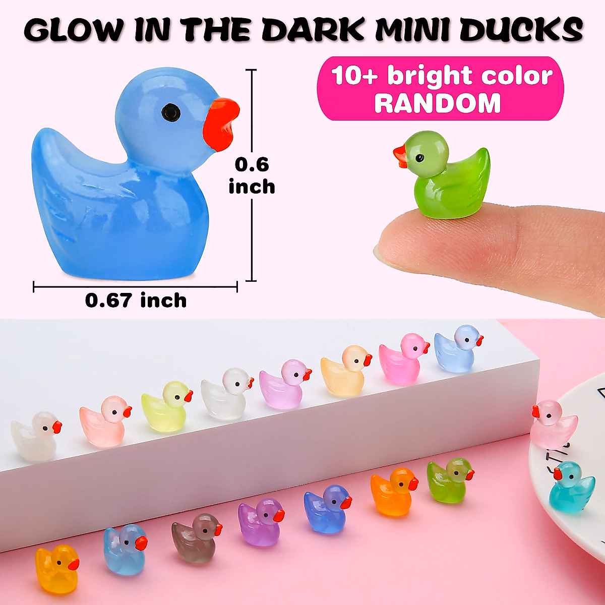 GWAHSA 240pcs Luminous Mini Resin Ducks, Tiny Duck Bulk Glow in The Dark Small Plastic Miniature Ducks Figures for Dollhouse Decor Micro Garden Home Landscape Aquarium Craft Gifts Party Favors Toys