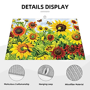 Yellow Sunflower Dish Drying Mat for Kitchen Counter 18 x 24 Large Butterfly Microfiber Absorbent Drying Pad Washable Kitchen Accessories