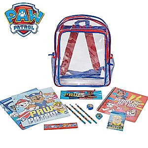 Large Clear Backpack for Kids with School Supplies Set, 16 inch Stadium Approved Transparent Bag, Red and Blue