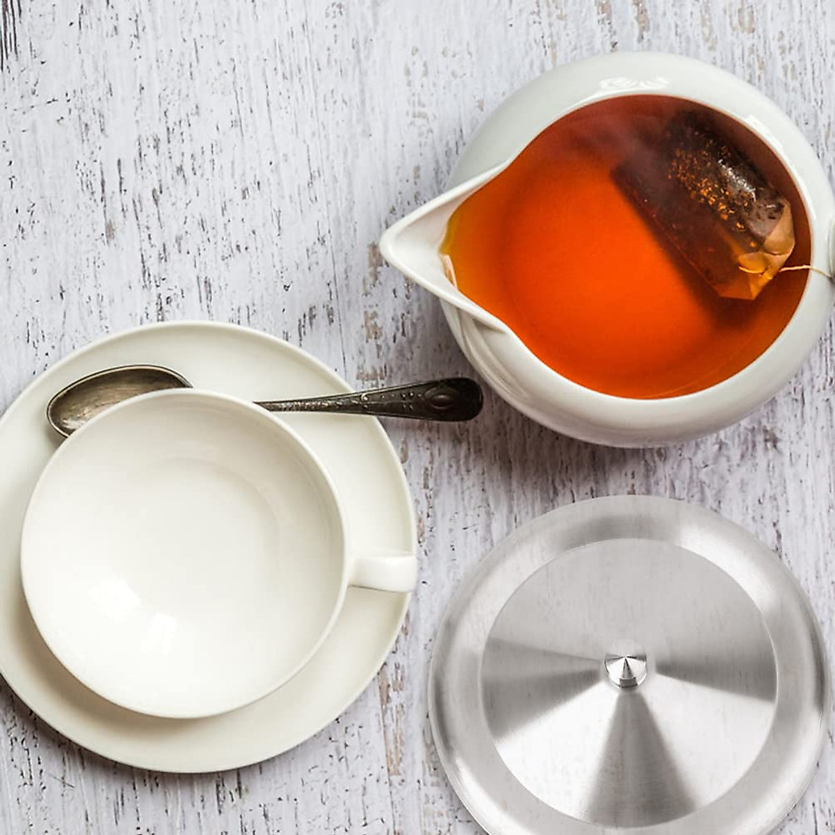 Cabilock 2 Pcs Stainless Steel Water Coffee Tea Cup Lid Cover Mug Seal Cap Beverage Drinking Cup Lid Cover for Home Kitchen Silver 12.3cm