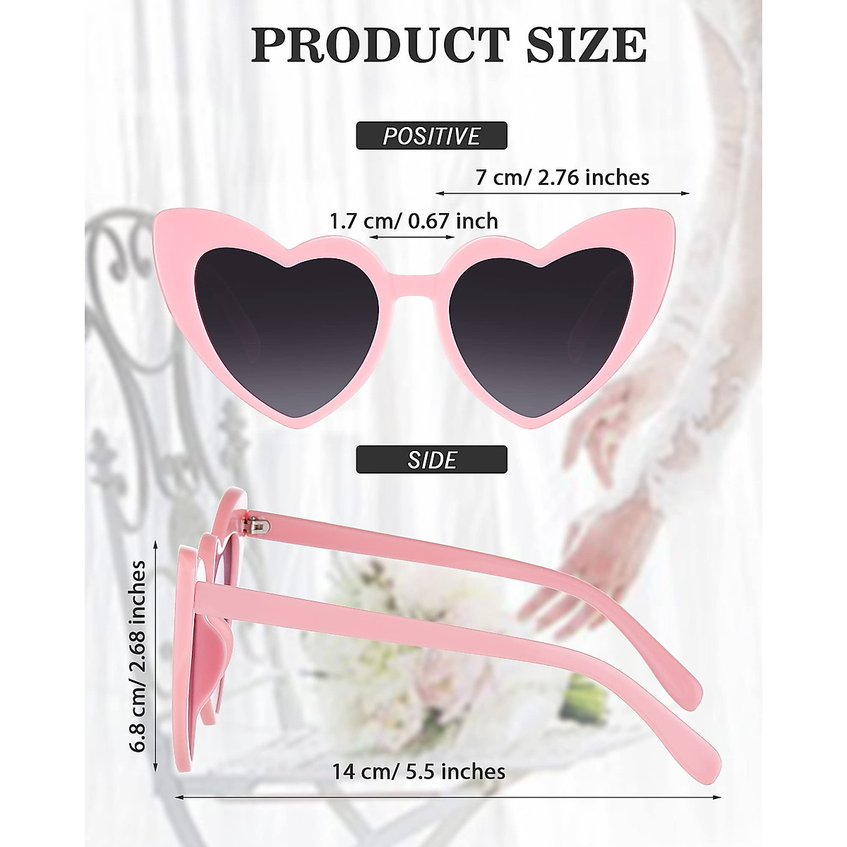 Flutesan 12 Pair Wedding Heart Shaped Sunglasses Bachelorette Vintage Cat Summer(White, Pink, Black Gray)