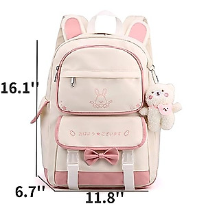 ZHSteveG Pink Backpack Bow With Pendant Cute Large Capacity Kawaii Aesthetic Backpack Cute Mochilas Daypacks (Pink white)
