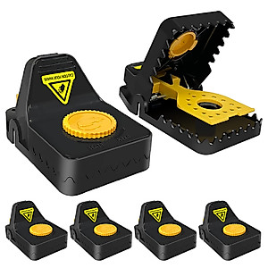 Mouse Traps, 4 Pack Rat Traps Home Indoor Powerful Steel Spring, Effective Mice Catcher for Rats, Chipmunks, Mice, Easy to Bait & Setup, Instant Kill Results,Reusable Large Rats Catcher