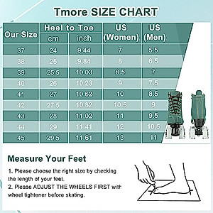 Tmore Roller Skates for Women and Men, Classic Double-Row Roller Skate High-Top Four Light up Wheels Premium Sueded Leather Outdoor Indoor Roller Skates for Adults and Teens (Green Black Wheel,41)