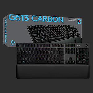 Logitech G513 Carbon LIGHTSYNC RGB Mechanical Gaming Keyboard with GX Brown Switches, Memory Foam, USB Pass-Through Port, Aircraft-Grade 5052 Aluminum Top Case - Tactile (Renewed)