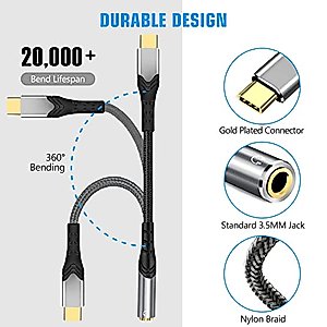 USB C to 3.5mm Headphone Adapter, Type C Headphone Jack Adapter, USB C to Aux Audio Adapter iPad Pro Adapter Compatible with Pixel 5/4/3/2 XL, Galaxy S21 S20 FE Ultra S20+ Plus Note 20 S10 S9 Plus