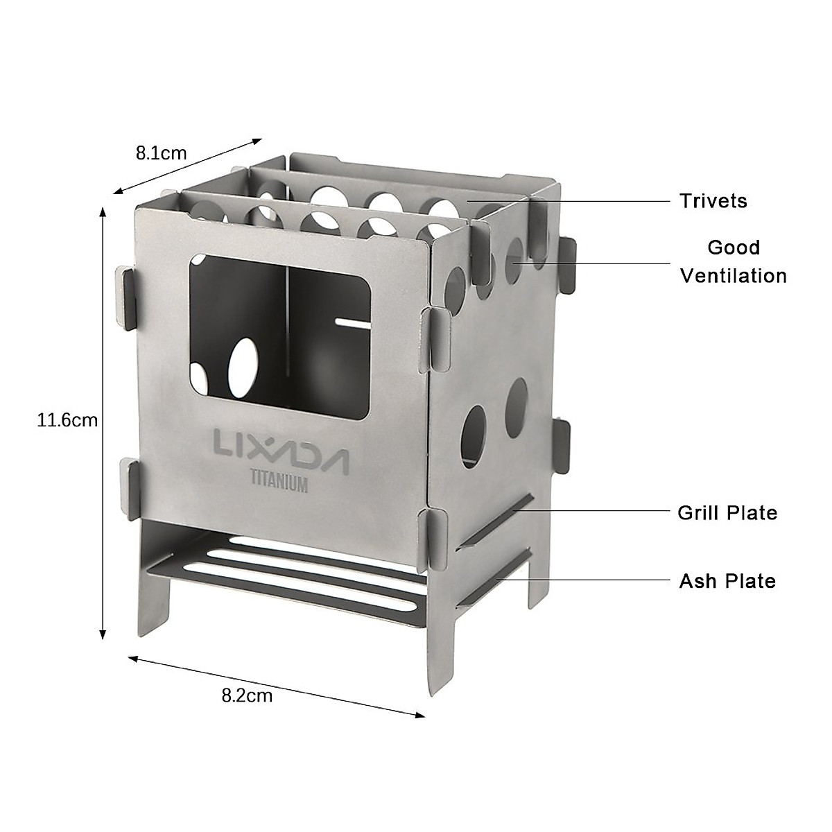 Lixada Stainless Steel/Titanium Wood Stove Camping Stove, Portable Cooking Stove With Storage Bag, For Outdoor Camping, Hiking, Picnic, BBQ etc, 8.2 * 8.1 * 11.6 cm (Titanium)