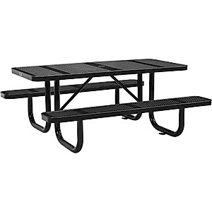 Global Industrial 72" Rectangular Perforated Metal Outdoor Picnic Table, Red