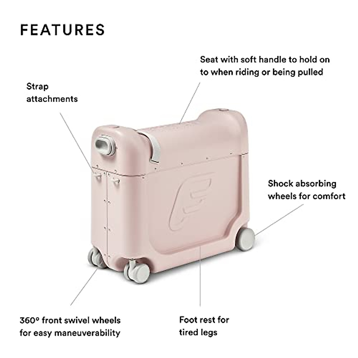 JetKids by Stokke BedBox, Pink Lemonade - Kid's Ride-On Suitcase & In-Flight Bed - Help Your Child Relax & Sleep on the Plane - Approved by Many Airlines - Best for Ages 3-7