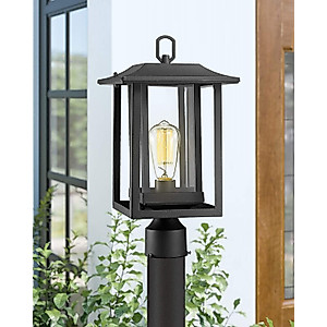 Beionxii Outdoor Post Lights, Large Exterior Lamp Post Light Fixture with Pier Mount Base, Black Cast Aluminum w/Clear Glass (19" x 9") - A197P-2PK