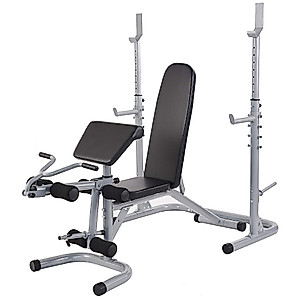 Sporzon! Multifunctional Workout Station Adjustable Olympic Workout Bench with Squat Rack, Leg Extension, Preacher Curl, and Weight Storage, 800-Pound Capacity