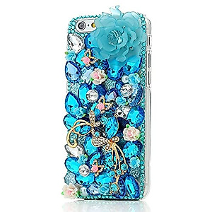 LUZiUN Glitter Design Phone Case Compatible with Moto G Pure - 3D Luxury Girls Women Shiny Bling Handcrafted Protective Cover with Screen Protector (2 Pack) - Lake Rose Flower Butterfly