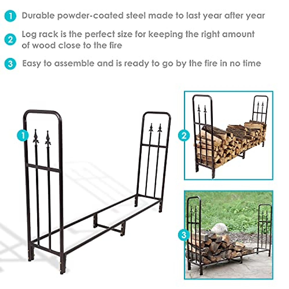 Sunnydaze Indoor/Outdoor 6-Foot Decorative Firewood Log Rack - Powder-Coated Steel Wood and Kindling Holder - Bronze