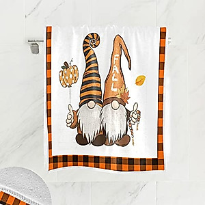 Fall Gnomes Hand Bath Towel Shower Towels Set Maple Leaves Pumpkin Buffalo Plaid Kitchen Hanging Gym Fingertip Bathroom Face Towel Highly Absorbent
