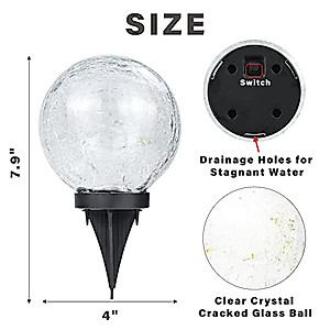 Romdecyn 2Pack Solar Globe Lights Outdoor Waterproof ,30LED Cracked Glass Balls Solar Pathway Lights for Garden Patio Party Holiday Wedding Christmas Decoration（3.9inhes）