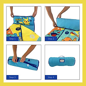 Pokemon Anime 24"(W) X 45"(L) Soft Toddler Nap Mat with Pillow and Blanket Perfect for Preschool, Daycare, and Travel (100% Official Licensed Product)