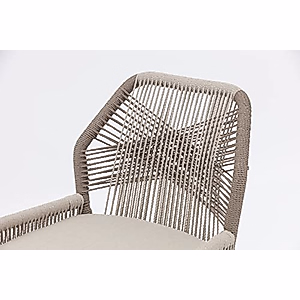 US Furnishing Indoor and Outdoor Waterproof Hand-Crafted Stool, Counter Height Stool Bar High Home Back Dining Chair Comfortable Simple Beautiful (Counter 25), Beige. Brown (7889-cc)