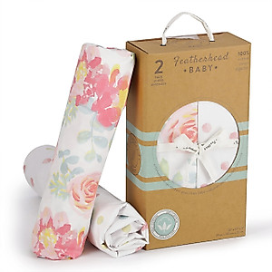 Featherhead™ 2-Pack Fitted Crib Sheets - 100% Cotton - 52" x 28" x 9" for Standard Crib and Toddler Mattress (Percale Garden Floral)