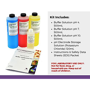 ALDON Innovating Science pH Calibration Solution 4.00, 7.00, 10.00 & pH Electrode Storage Solution, 500ml - 16.9oz (Pack of 4) - Premium pH Buffer Solution Kit