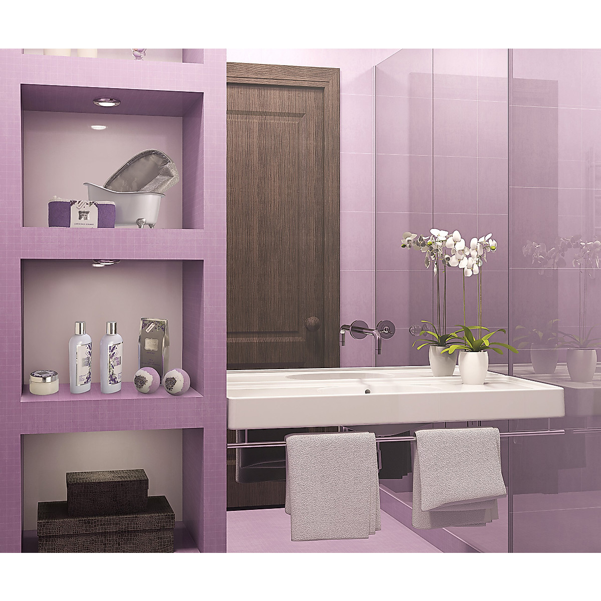 Valentines Bath Gift Basket Set for Women: Relaxing at Home Spa Kit Scented - Lavender and Jasmine with Large Bath Bombs, Salts, Shower Gel, Body Butter Lotion, Bath Oil, Bubble Bath, Loofah & More