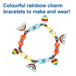 Baker Ross FE111 Rainbow Charm Bracelet Kits - Pack of 3, Perfect for Kids Jewelry Making Activities, Bead Art Activities or Party Crafting