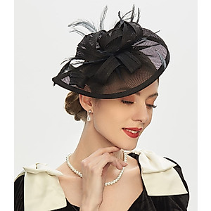 Cizoe Fascinators for Women Tea Party Hats Kentucky Derby Feather Fascinator Headbands Wedding with Hair Clip(A-Black)