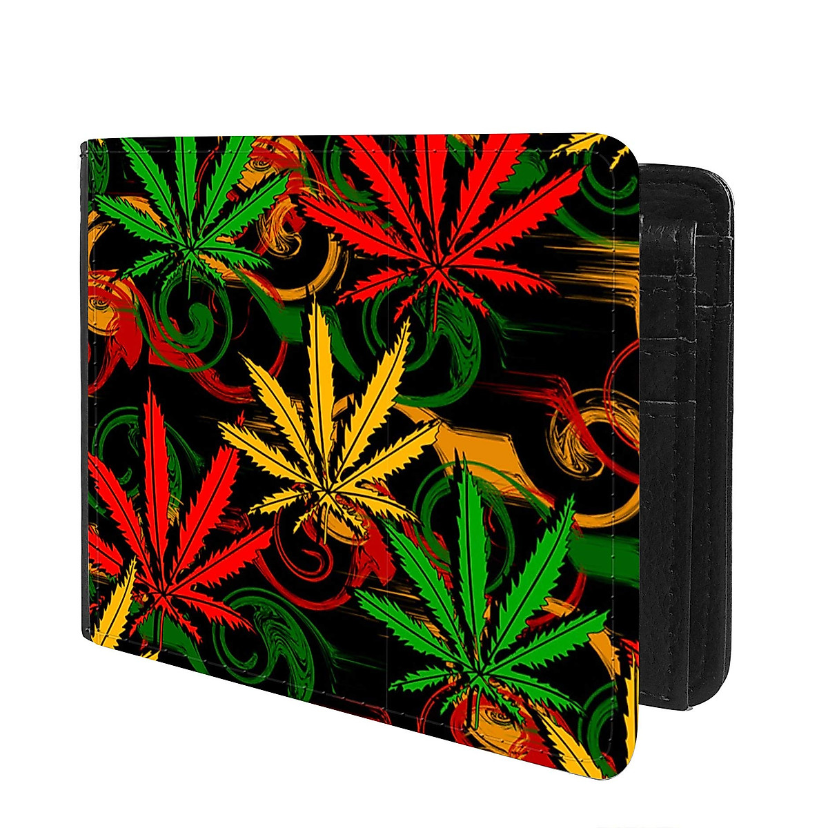 Ztion Unique Desige Pattern - Psychedelic abstract marijuana leaf pattern, Slim Front Pocket Wallet Billfold RFID Blocking