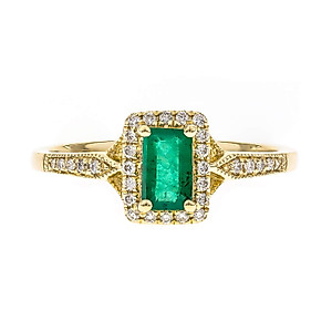 Gin & Grace 10K Yellow Gold Natural Emerald Diamond (SI1) Propose Promise Ring for Women