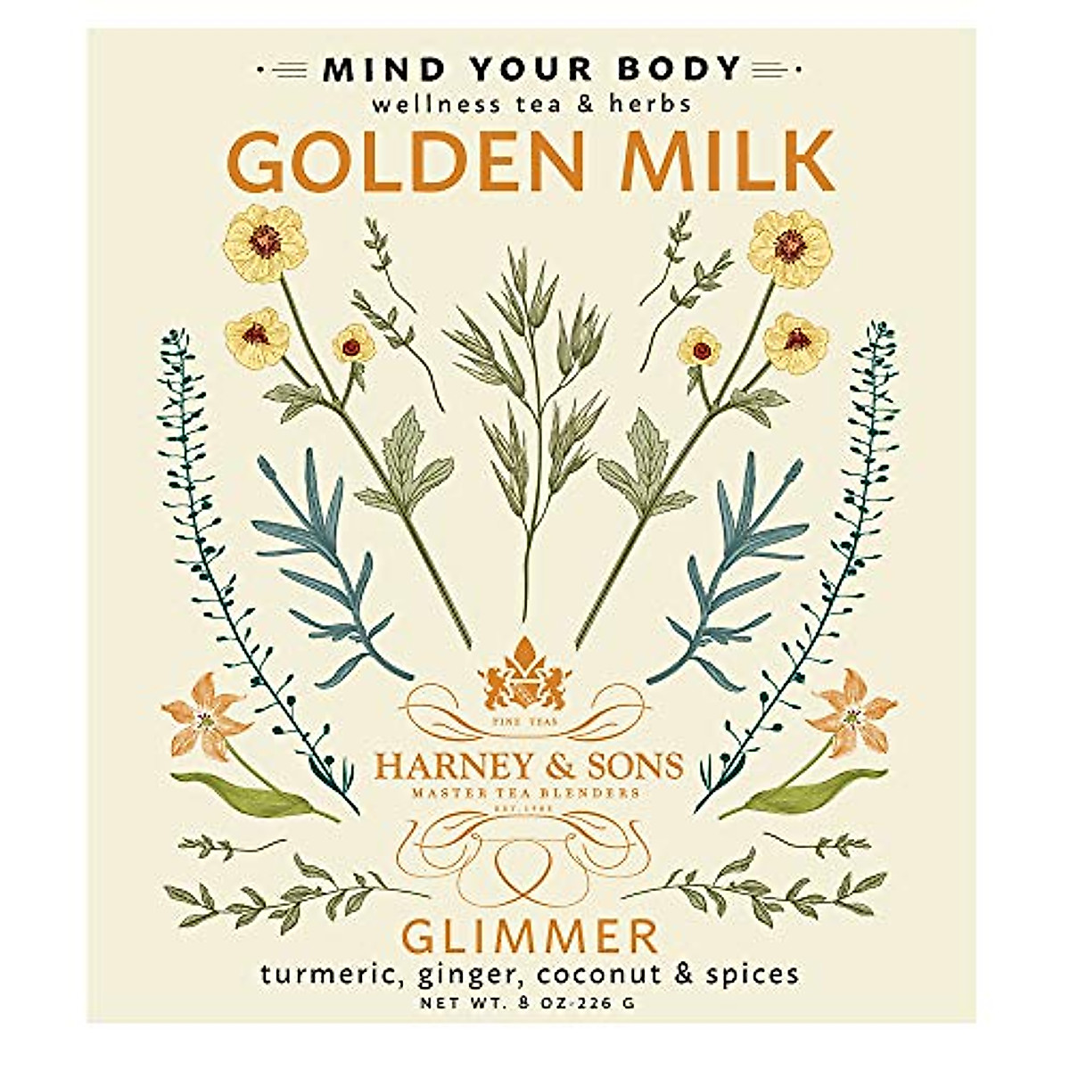 Harney & Sons Golden Milk Powder, Turmeric, Ginger, Coconut & Spices, 8 oz Tin