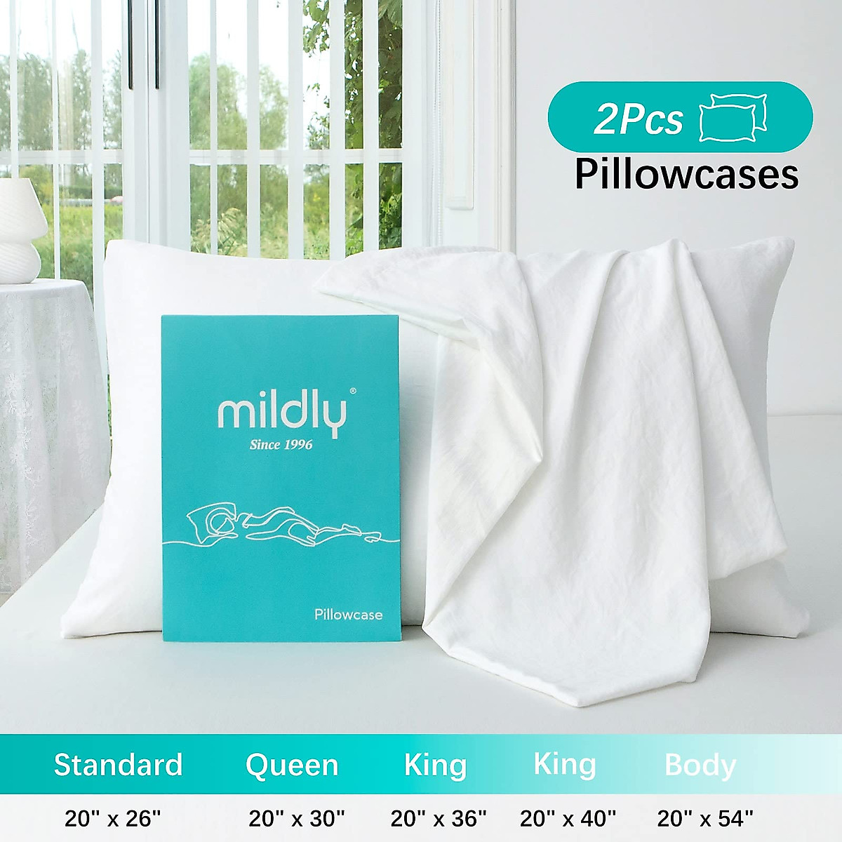 MILDLY Queen Pillowcases White - 100% Washed Microfiber Super Soft and Cozy Pillow Cases Set of 2 with Envelope Closure 20x30 Inches