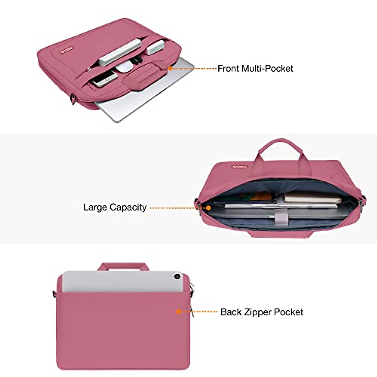 MOSISO Laptop Shoulder Messenger Bag Compatible with MacBook Air 15 inch M2 A2941/Pro 16 inch M3 A2991 M2 A2780 M1 A2485 A2141,15-15.6 inch Notebook with Adjustable Depth at Bottom, Dusty Rose