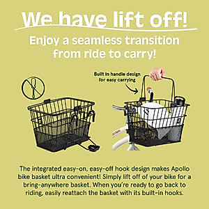 Retrospec Apollo Detachable Front Bike Basket Steel Half-Mesh with Integrated Detachable Hooks and Built-in Handle, Easy Assembly and Portability for Bicycles