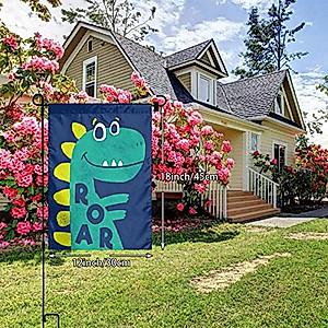 Garden Flags Dino Little Cute Animal Green Yellow Tyrannosaurus Dinosaur Premium Yard Flag Holiday Party Flag Outdoor Farmhouse Decor Home Porch Flags 12 x 18 Inch
