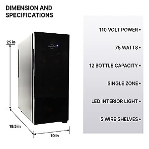 Koolatron Urban Series 12 Bottle Wine Cooler, Thermoelectric Wine Fridge, 1 cu. ft. Freestanding Wine Refrigerator for Home Bar, Small Kitchen, Apartment, Condo, Cottage, RV