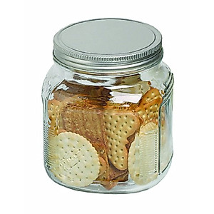 Anchor Hocking 32-Ounce Cracker Jar with Brushed Aluminum Lid, Set of 4, Clear Glass