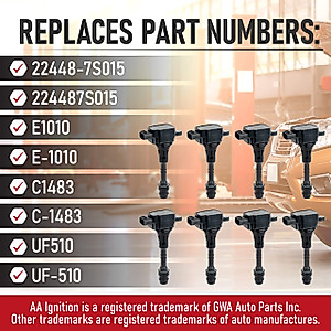 Ignition Coil Pack Set of 8 - Compatible with Nissan, Infiniti Vehicles - Armada, Titan, Pathfinder, Armada, QX56 5.6L - Models Years 2004, 2005, 2006, 2007 - Replaces 22448-7S015, E1010